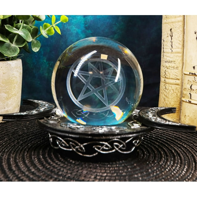 Ebros Sacred Moon Triple Goddess Glass Gazing Ball Orb With Pentagram ...
