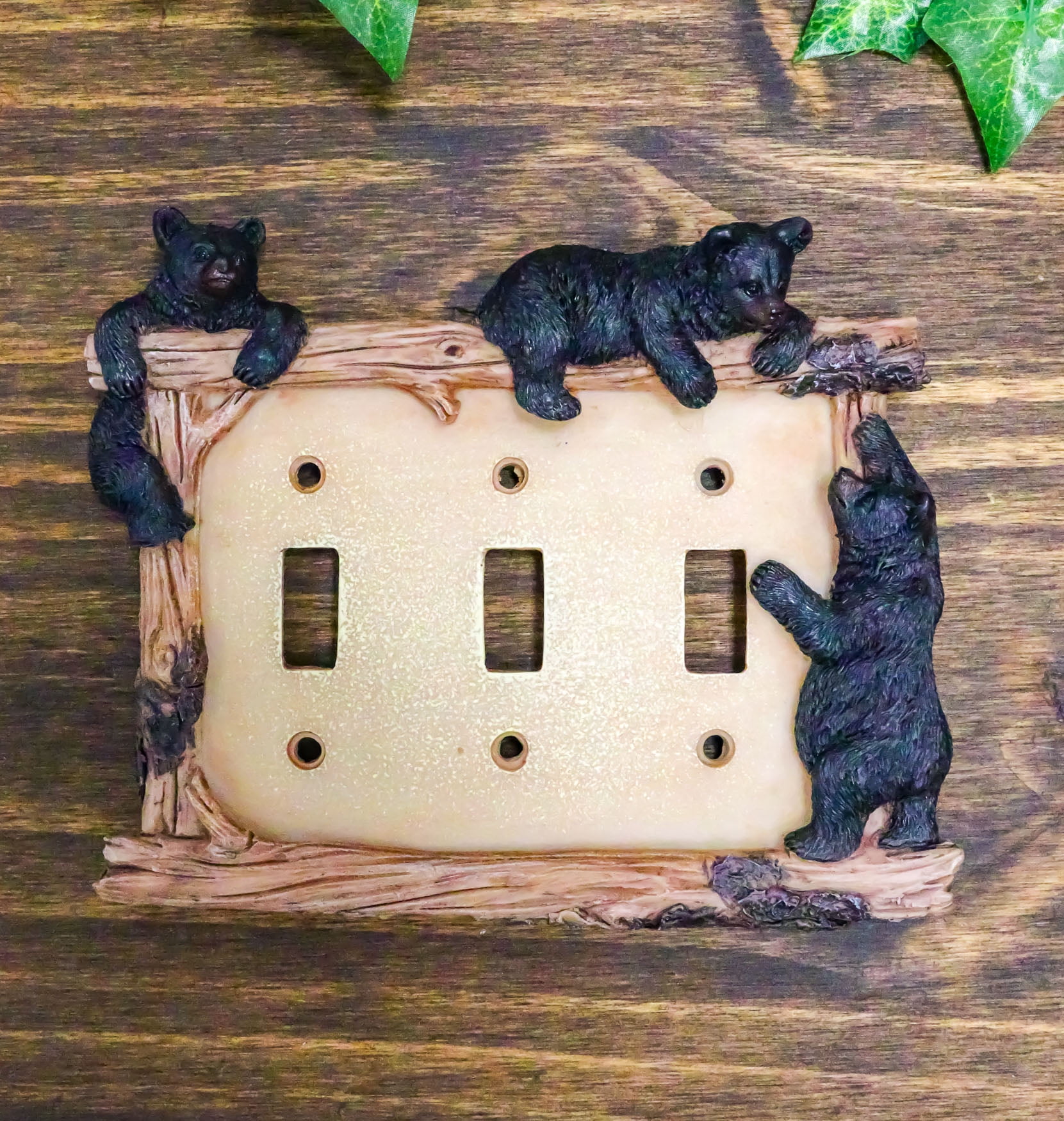 Ebros Set of 2 Black Bear & Twigs Wall Light Cover Plate Triple Toggle ...