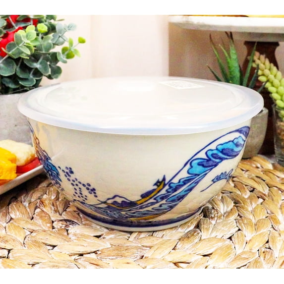 Ebros Set of 2 Ceramic Blue Hokusai Great Wave Portion Meal Bowls 5 ...