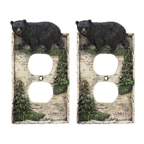 Ebros Set of 2 Rustic Pine Tree Black Bear Double Electrical Outlet ...