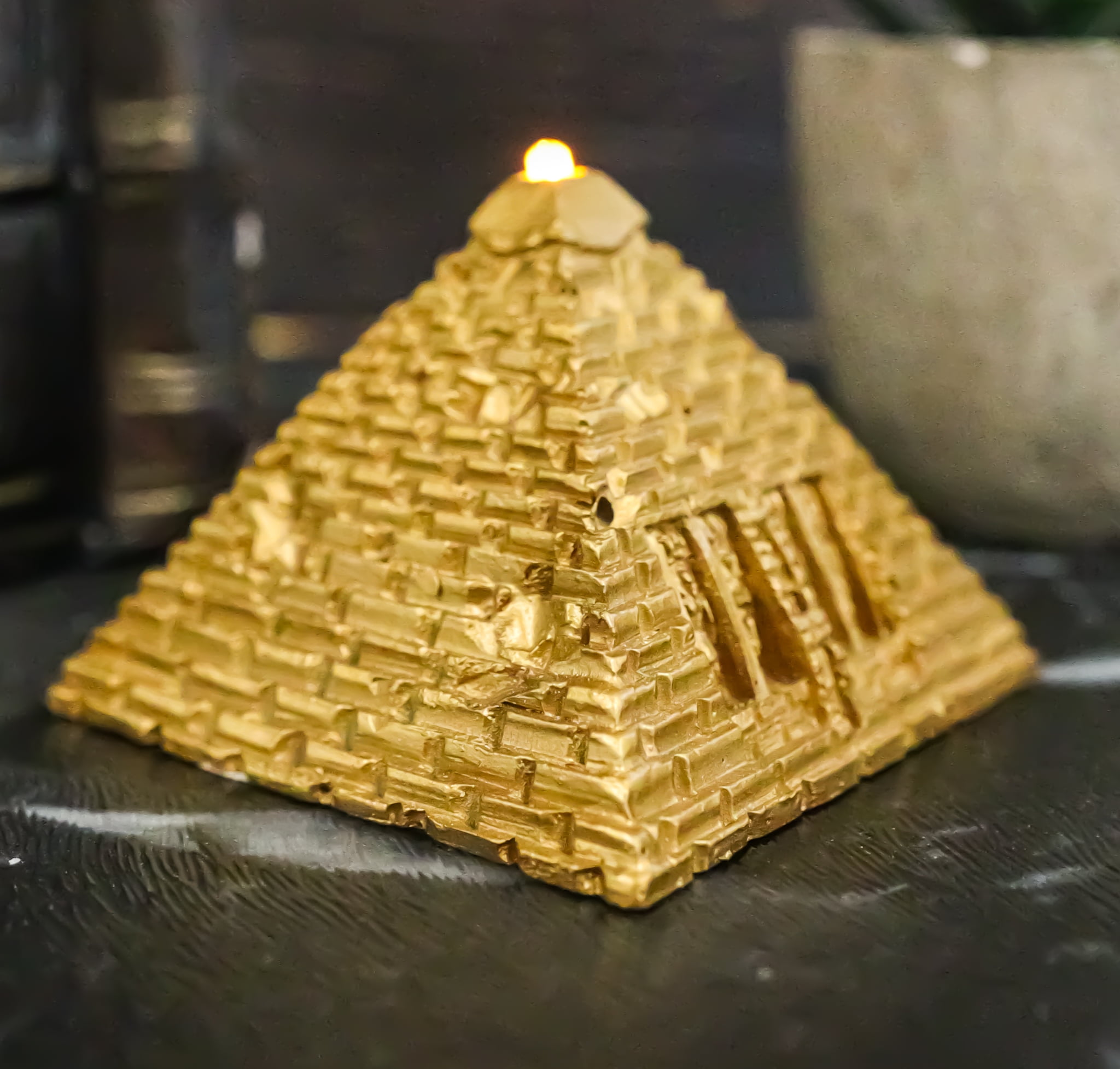 Ebros Small Golden Egyptian Giza Golden Pyramid Figurine with LED Light ...