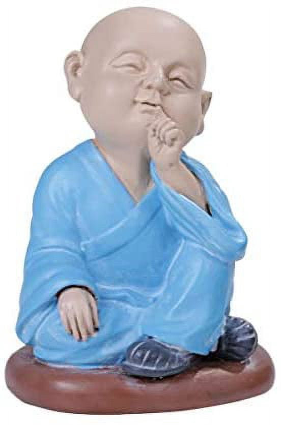 Ebros Small Seated Blue Robe Joyful Monk Hushing Baby Buddha Resin ...