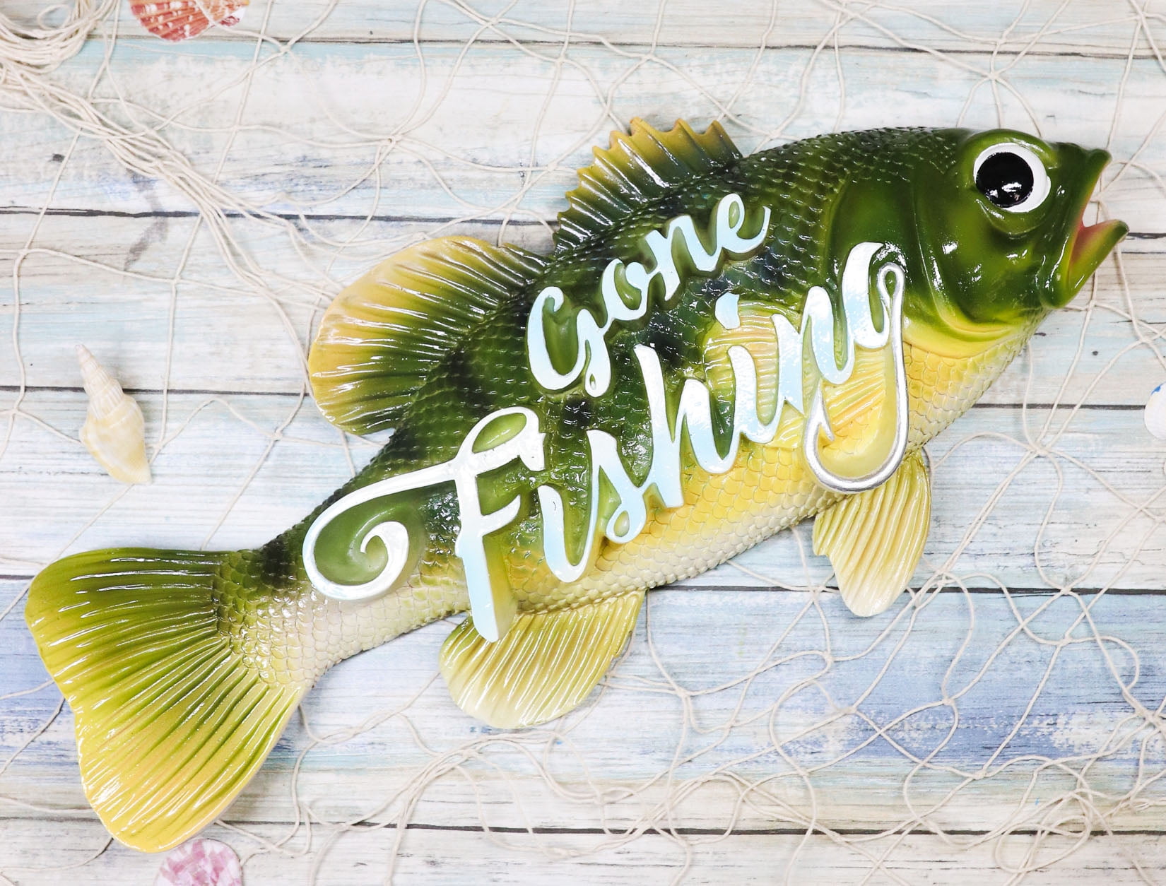 Ebros Southwest Nautical Gone Fishing Sea Bass Fish Hanging Wall Plaque ...