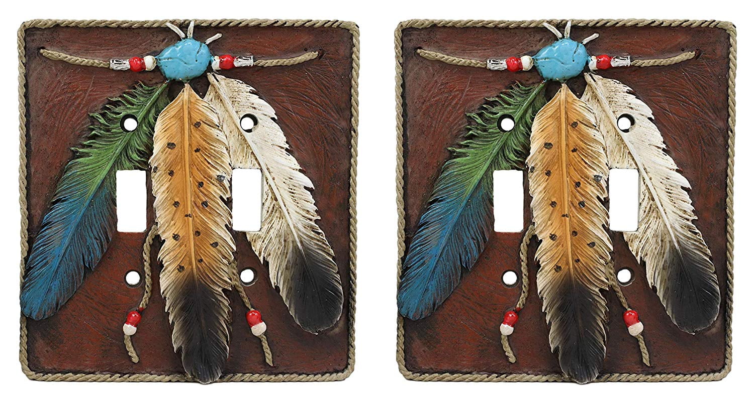 Ebros Southwestern Native 3 Feathers Double Toggle Switch Plate Cover ...