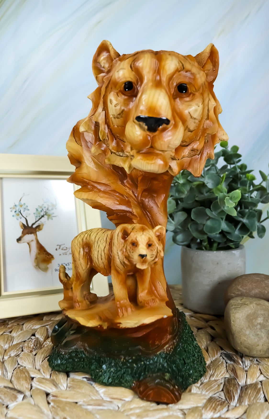 Ebros Tiger Bust Statue 9.25"H Faux Wood Resin Tiger Family Wildlife ...