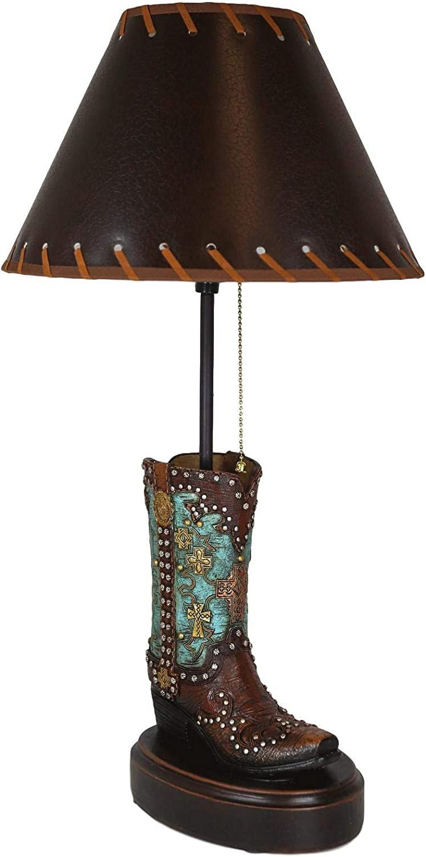 Ebros Tooled Turquoise Cowboy Boot with Scroll Lace Crosses and Button ...