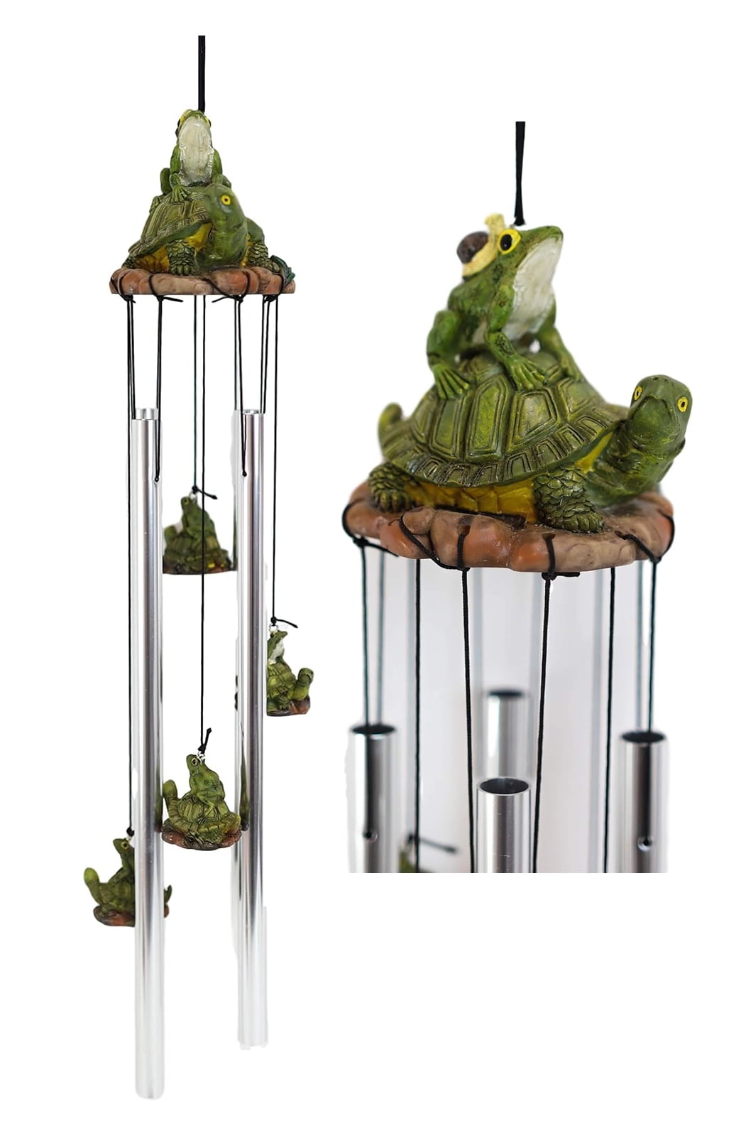 Ebros Tortoise Piggybacking Green Frog With Snail Garden Patio Wind ...