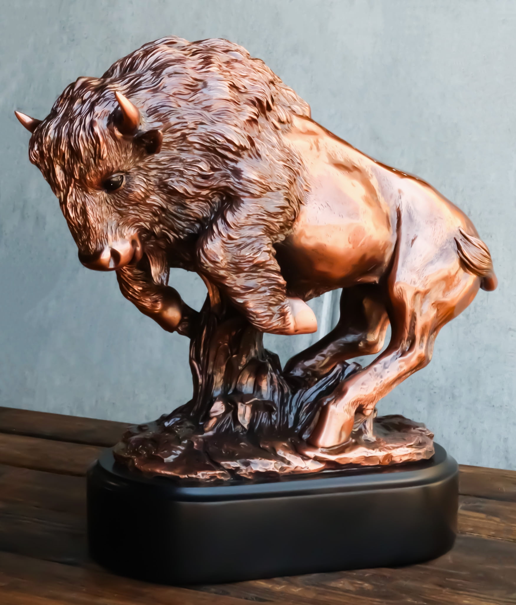 Ebros Western Large Angry Charging Bison Statue in Bronze Electroplated ...