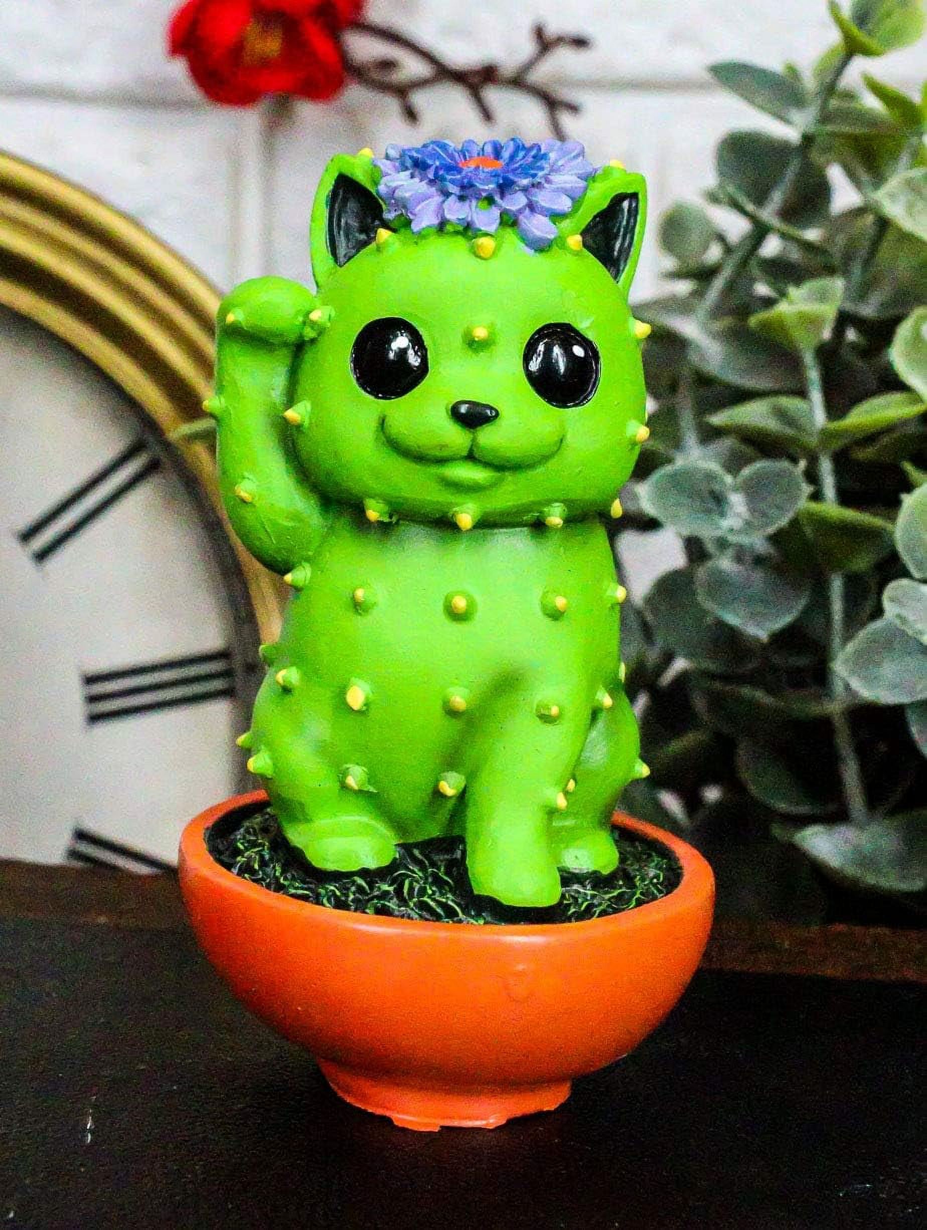 Ebros Whimsical Cat Kitty Cacti Cactus Plant with Flower Head Ribbon in ...