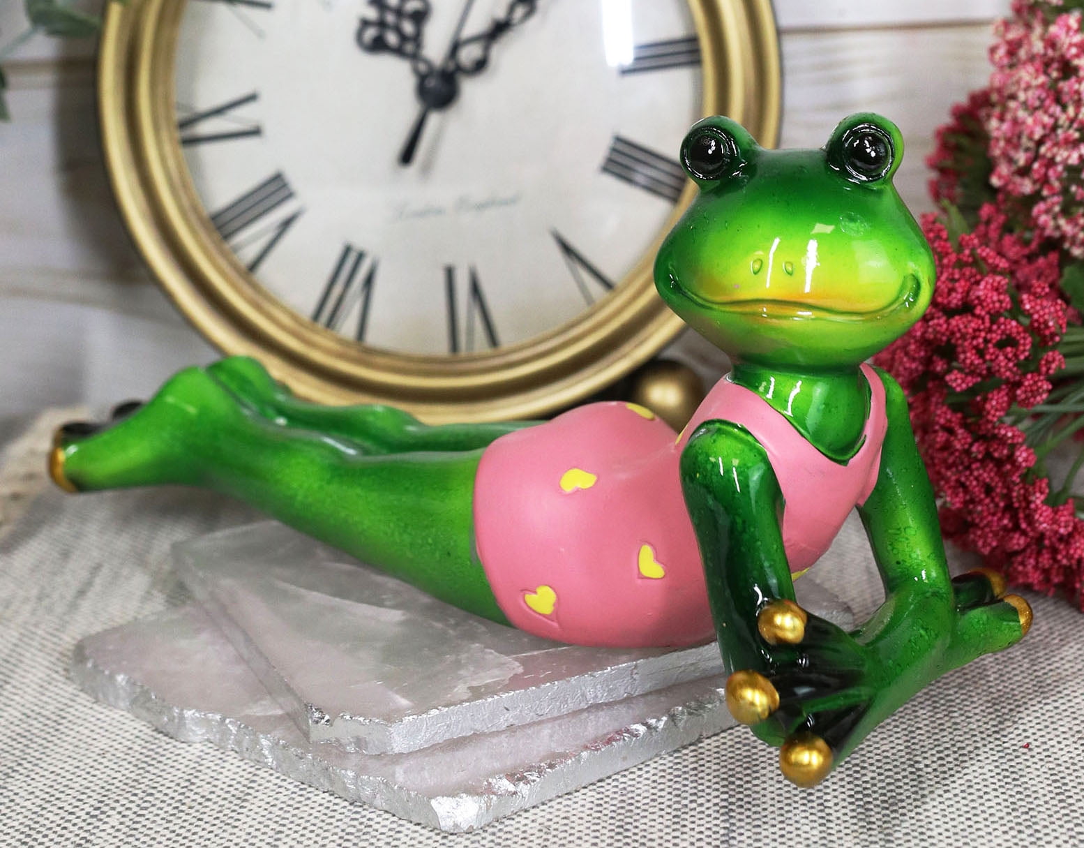 Ebros Whimsical Diva Green Lady Frog In Pink Swimsuit & Golden Manicure ...