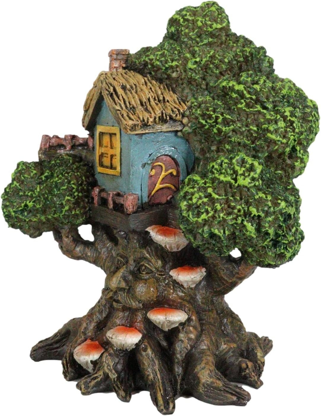 Ebros Whimsical Forest Ent Greenman Cottage Blue Nook Tree House Statue ...
