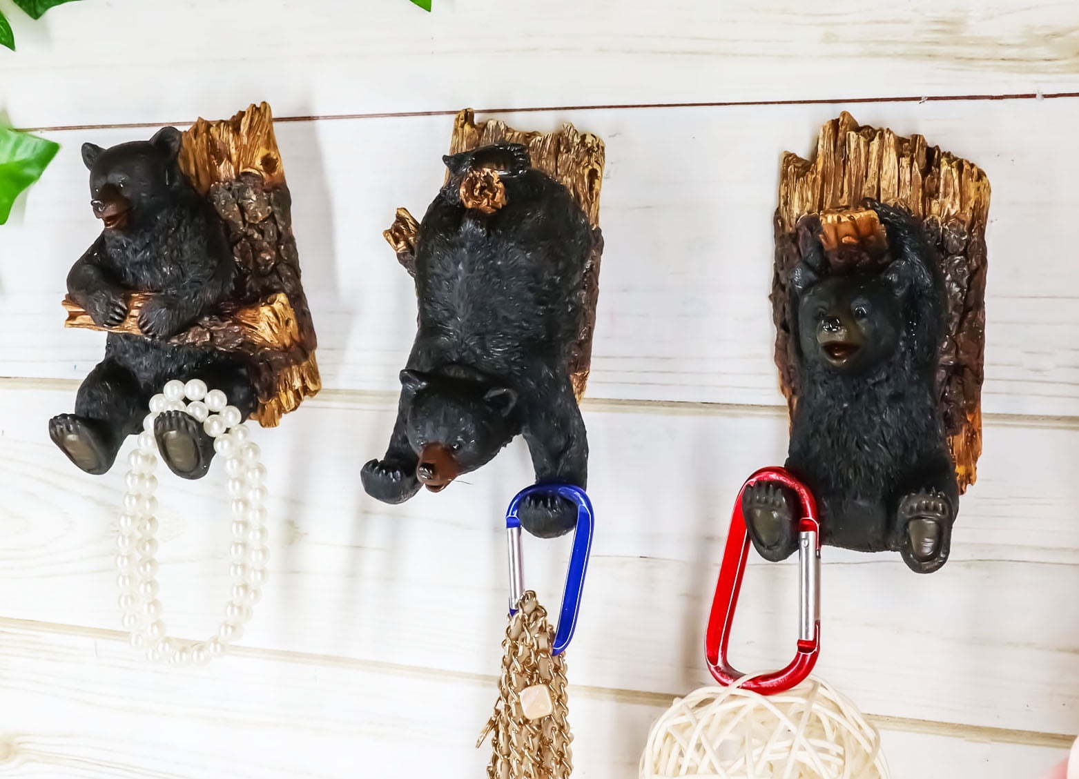 Ebros Whimsical Rustic 3 Acrobatic Black Bears Hanging On Tree Wall ...