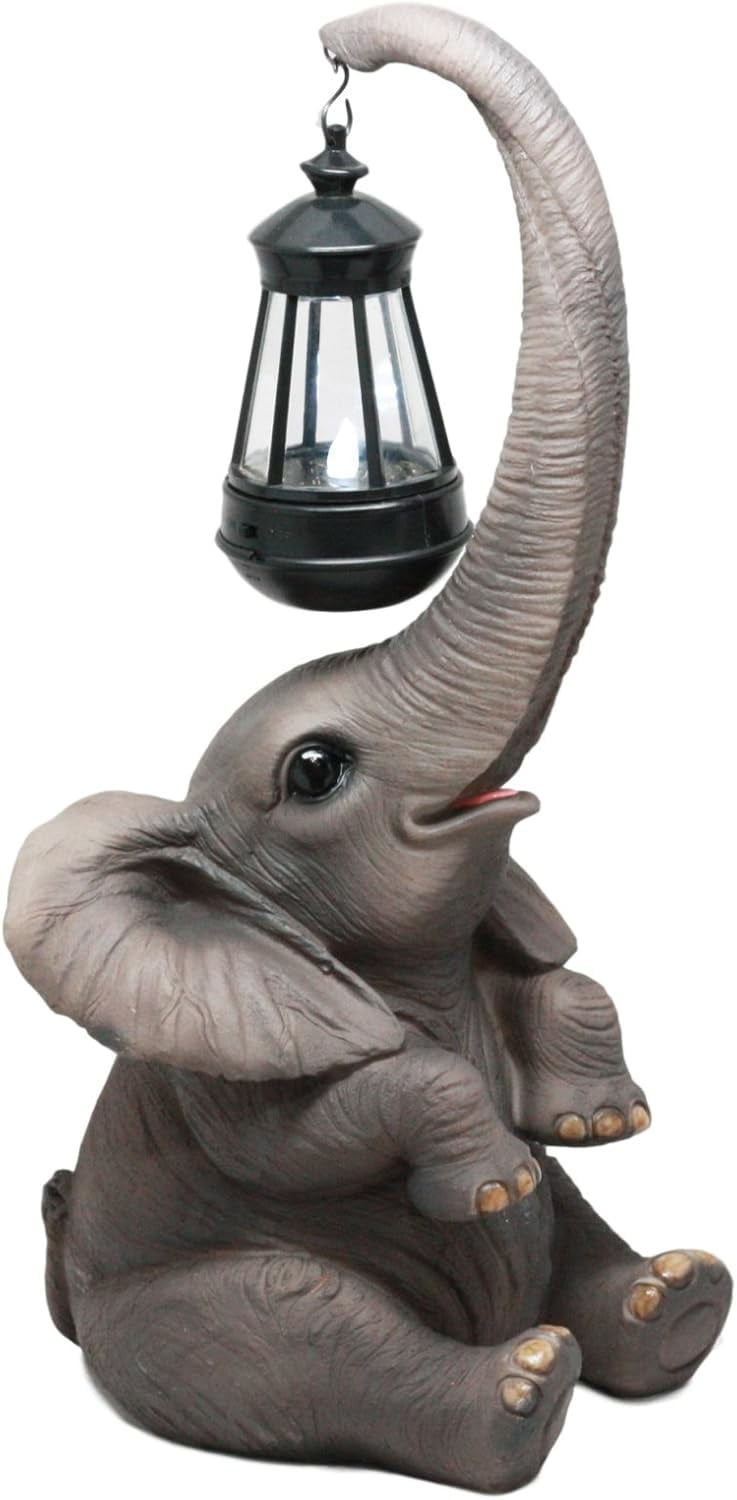 Ebros Whimsical Trunk Lights Safari Trunk Elephant Statue with Solar ...
