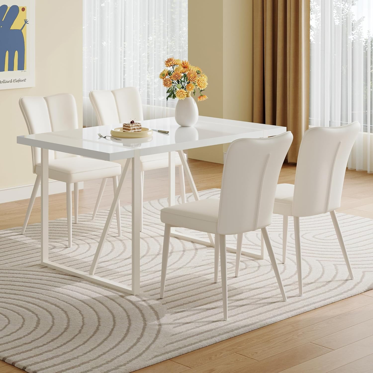 Ebullient White Dining Table Set for 4, 55'' Modern Dining Table Set ...