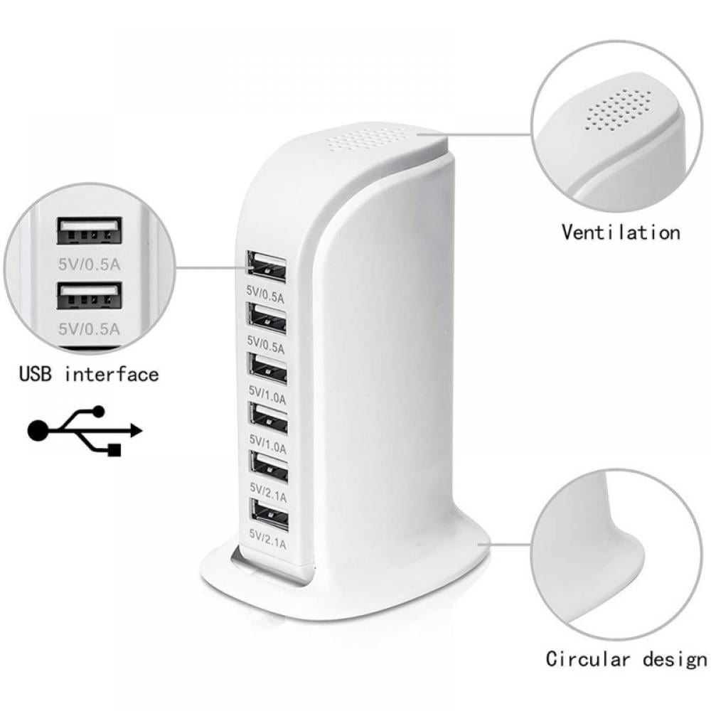 Ecale 40W 8A 6-Port USB Desktop Charging Station Hub Wall Charger for ...