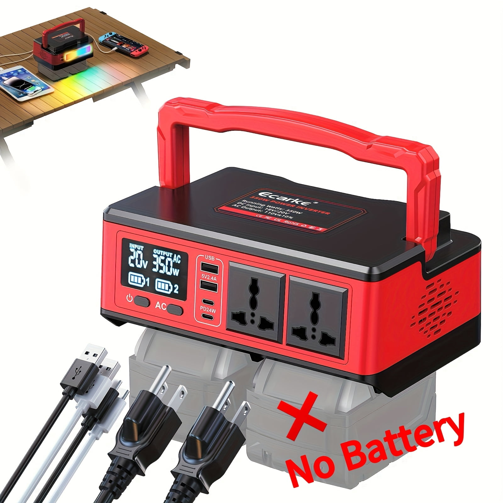 Ecarke 350W Power Inverter (Compatible With 18V Batteries, Battery Not ...