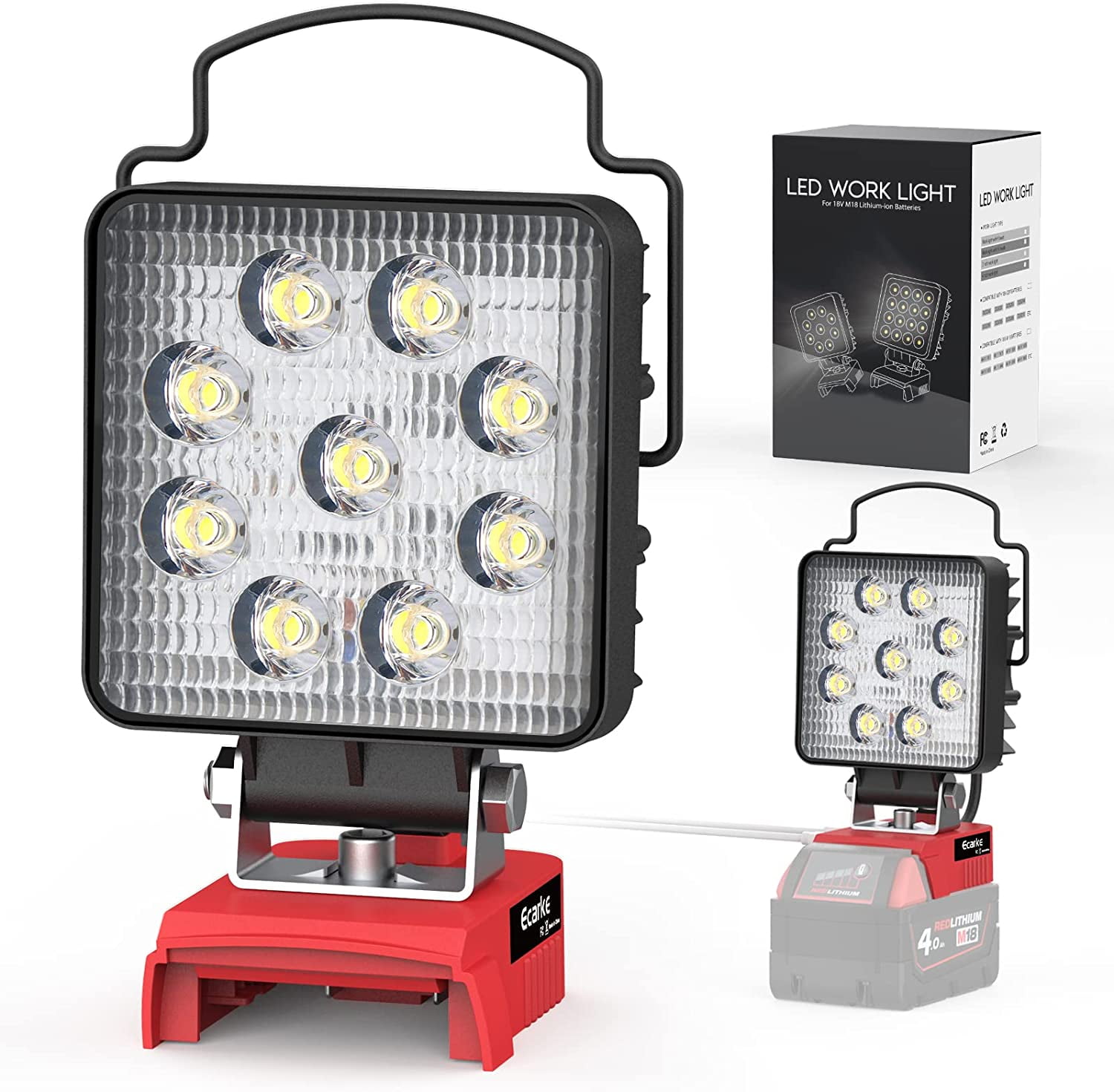 Ecarke 9 LED Cordless Work Light for Milwaukee M18 27w 18V Lithium Li ...
