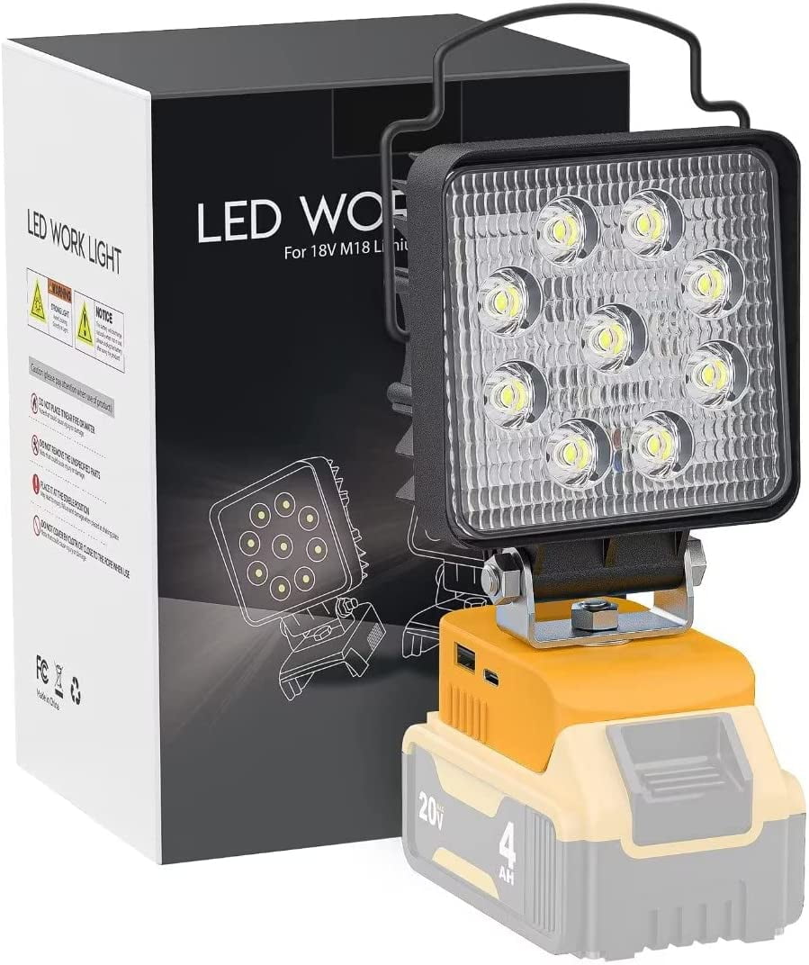 Ecarke 9LED Cordless LED Work Light for Dewalt 20v Battery 30W 3000LM Flood Lights (Battery Not ...