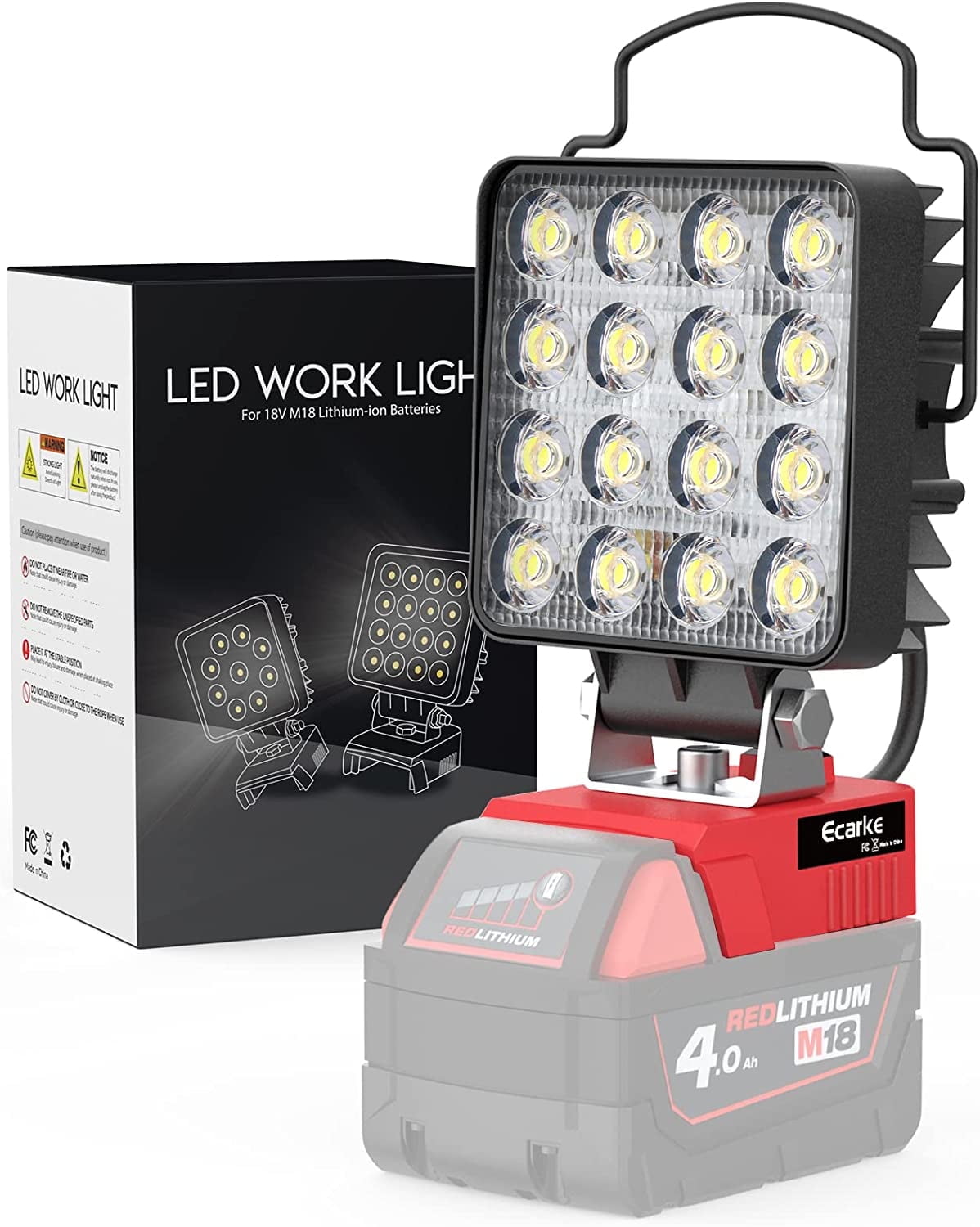 Ecarke 18V Cordless LED Work Light, Compatible with Milwaukee M18, 48W ...