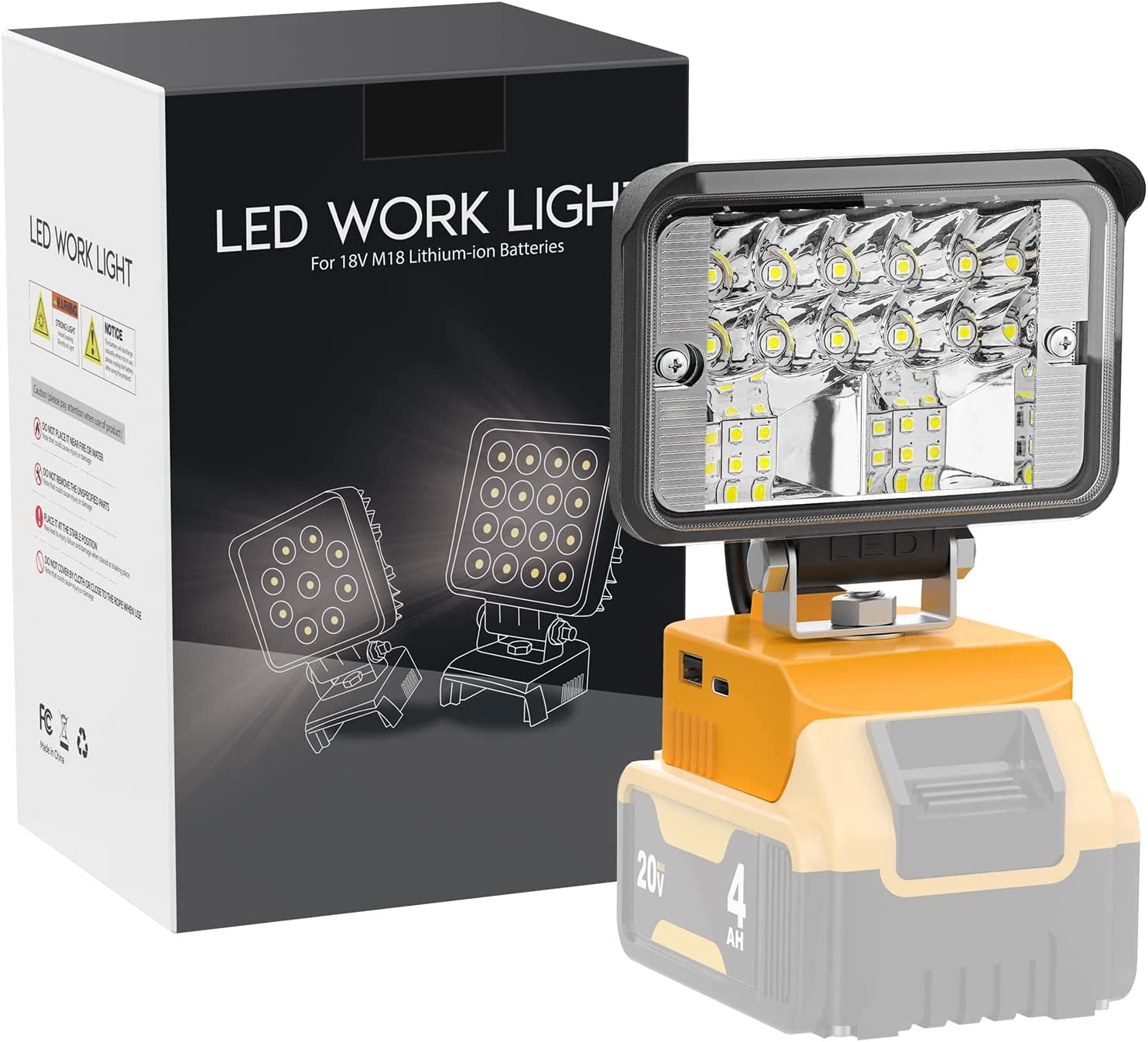 Ecarke Cordless Portable LED Work Flashlight for Dewalt 20V Max, 6000K ...