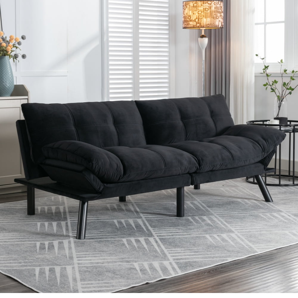 Ecarpat Modern Velvet Memory Foam Mattress Futon Sofa Bed, Black ...