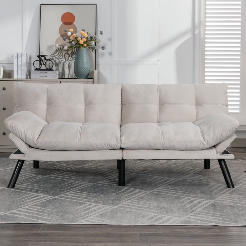 Ecarpat Convertible Velvet Loveseat Futon Sofa Bed, Cream, Compact ...