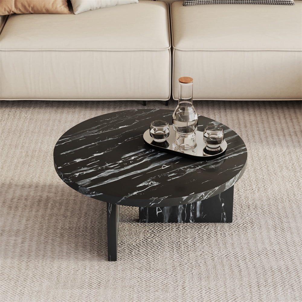 Ecarpat Round Coffee Tea Table with Texture, End Table with Irregular ...