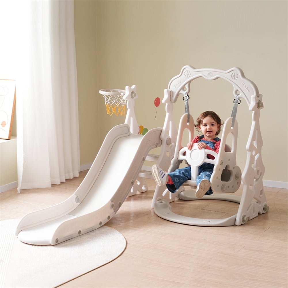 Ecarpat Slide and Swing Set 3 in 1 with Basketball Hoops for Toddler ...
