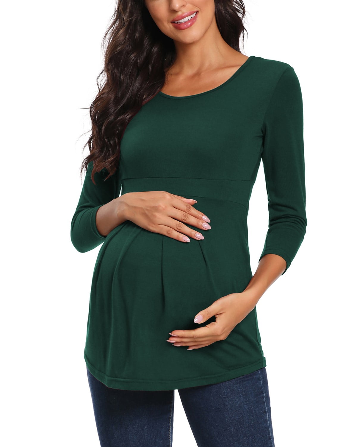 Ecavus Women's Maternity Tops 3/4 Tunic Top Hunterbr S - Walmart.com