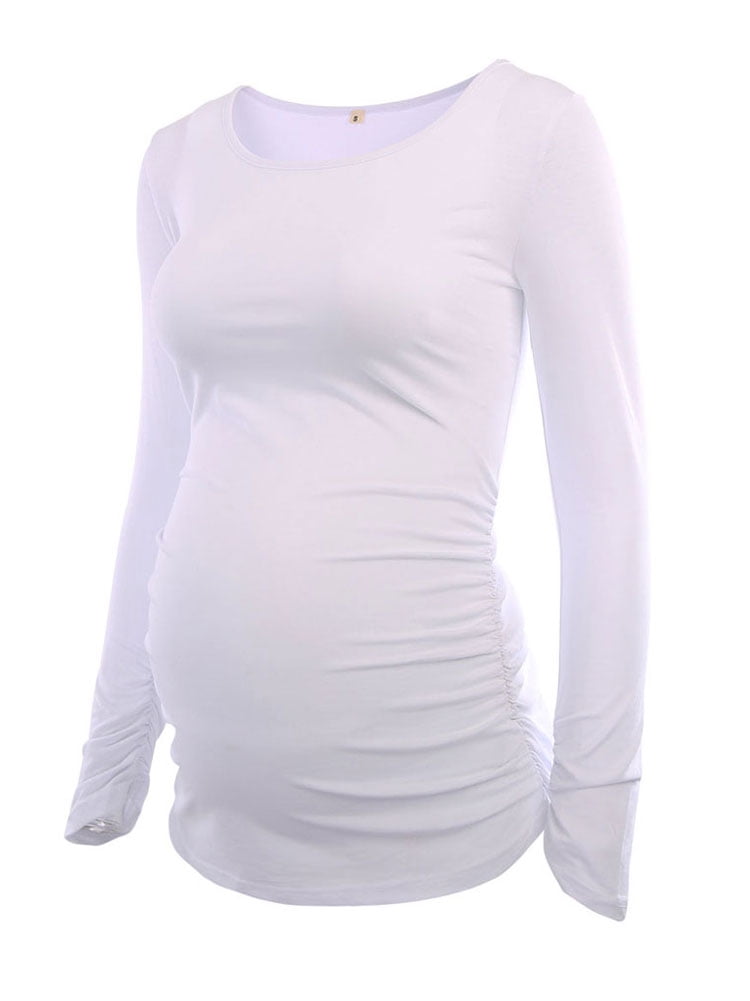 Ecavus Women's Maternity Tunic Tops Casual Pregnancy T-Shirt White S ...