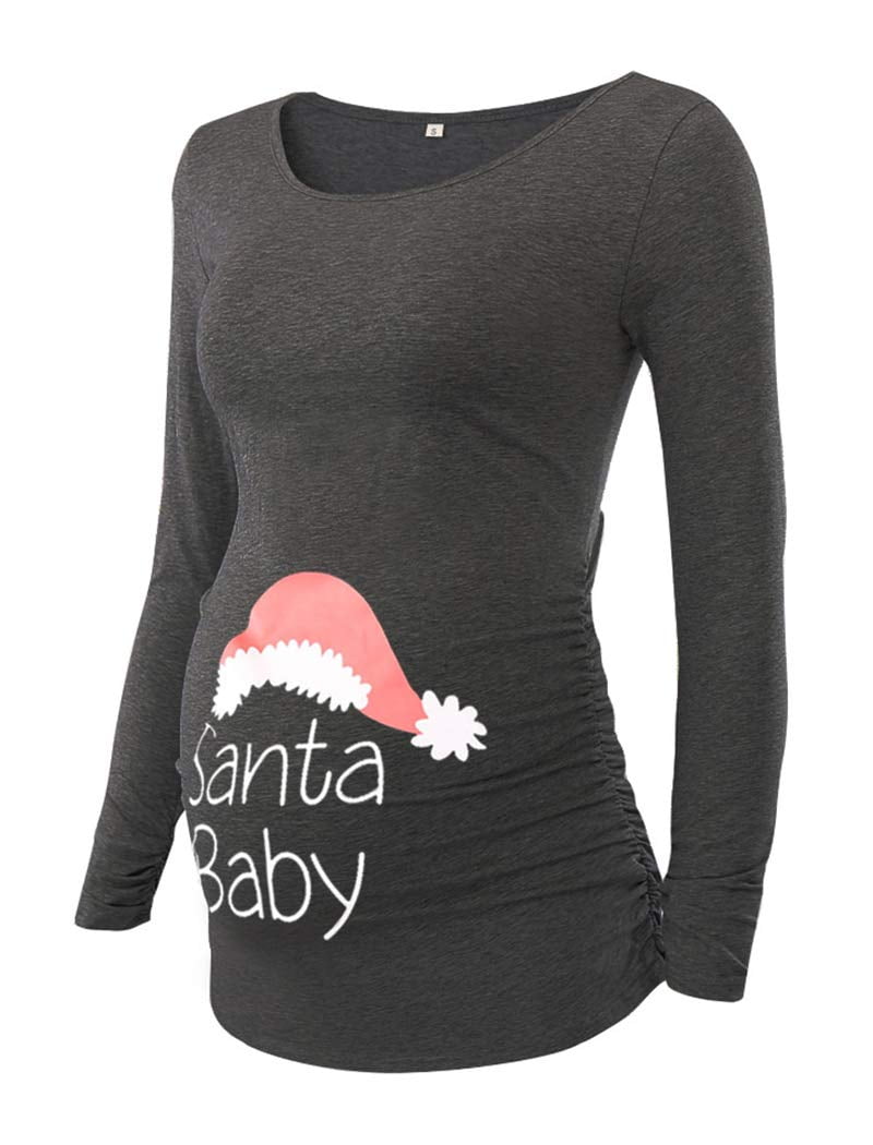 Ecavus Women's Maternity Tunic Tops Christmas Pregnancy T-Shirt Dark ...