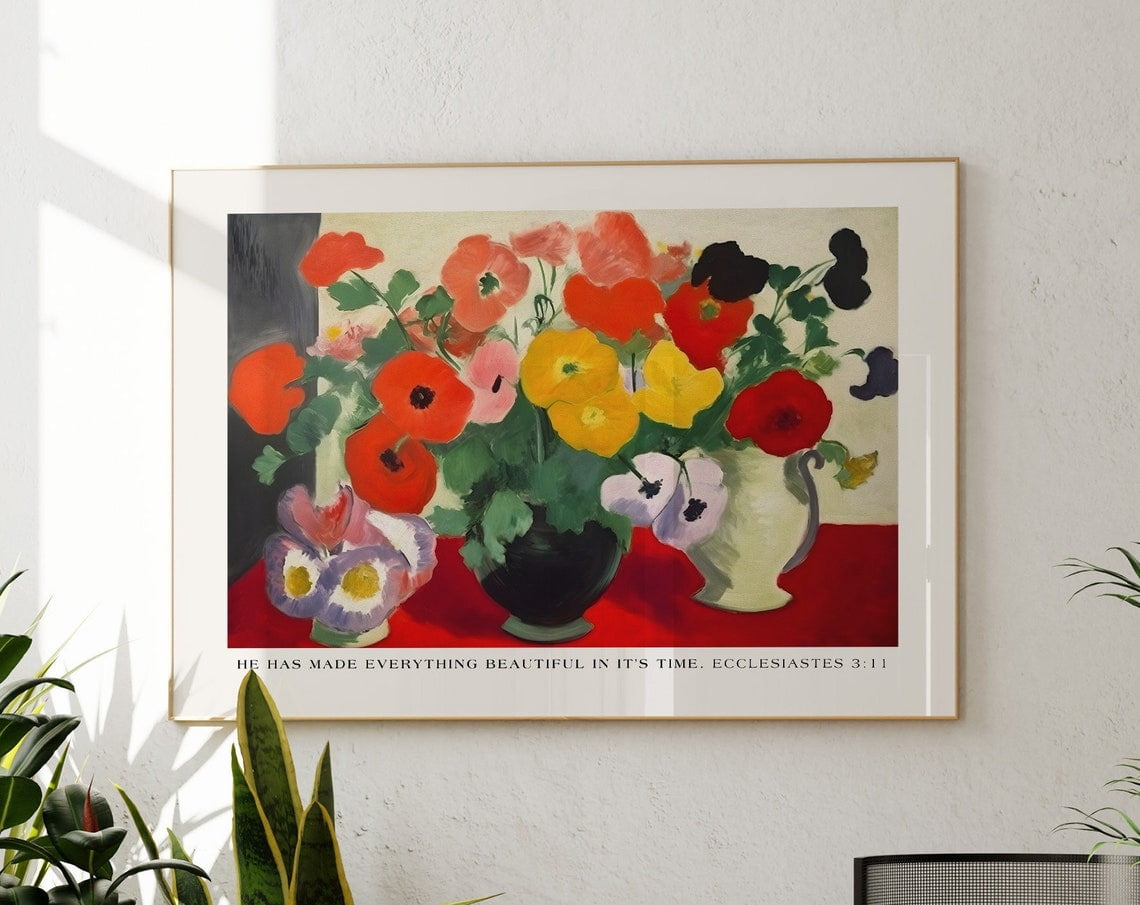 Ecclesiastes 3 Maximalist Wall Art Landscape Mural Watercolor Poppies ...