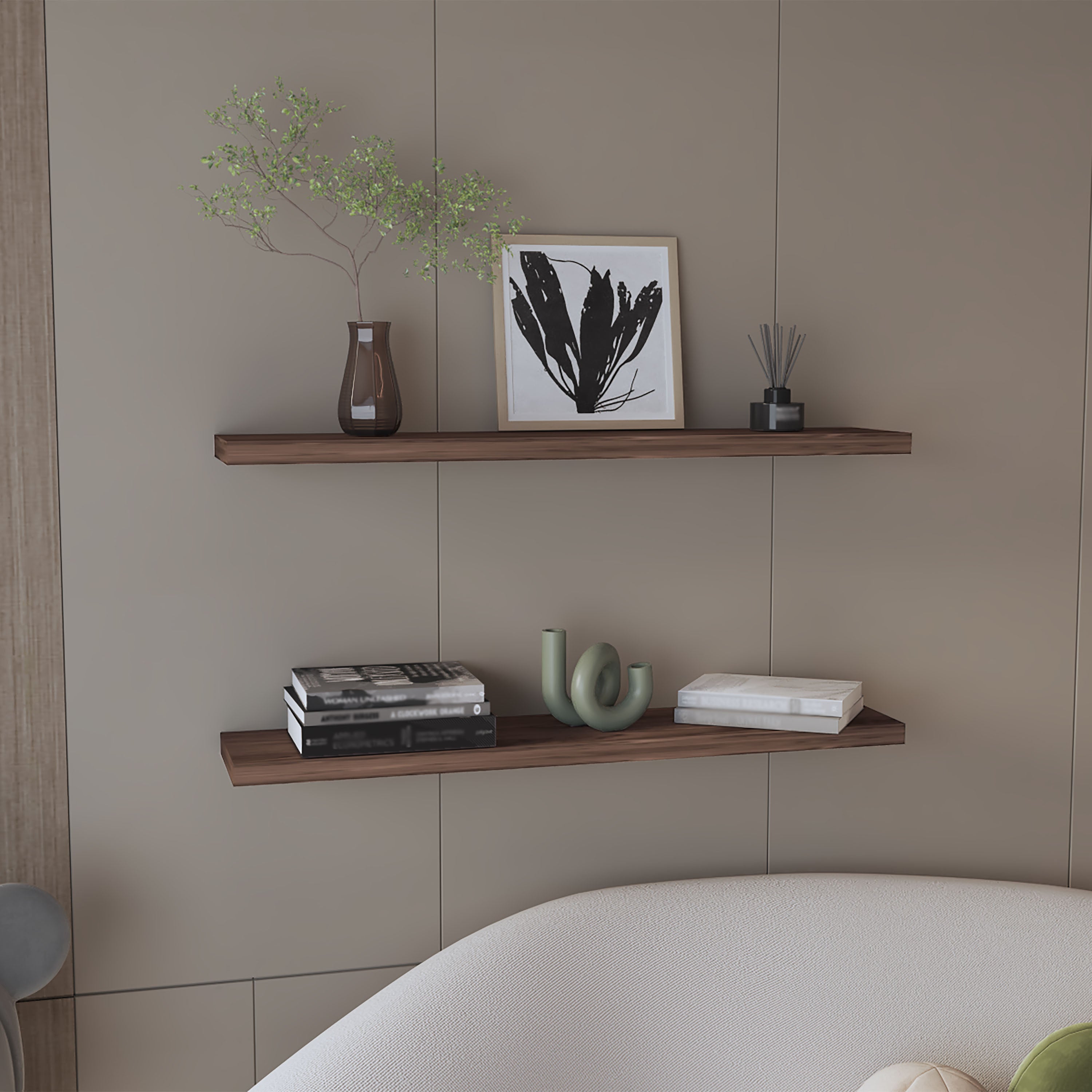 Ecco 47" Wide Floating Shelves Set of 2 Engineered Wood Dark Walnut ...