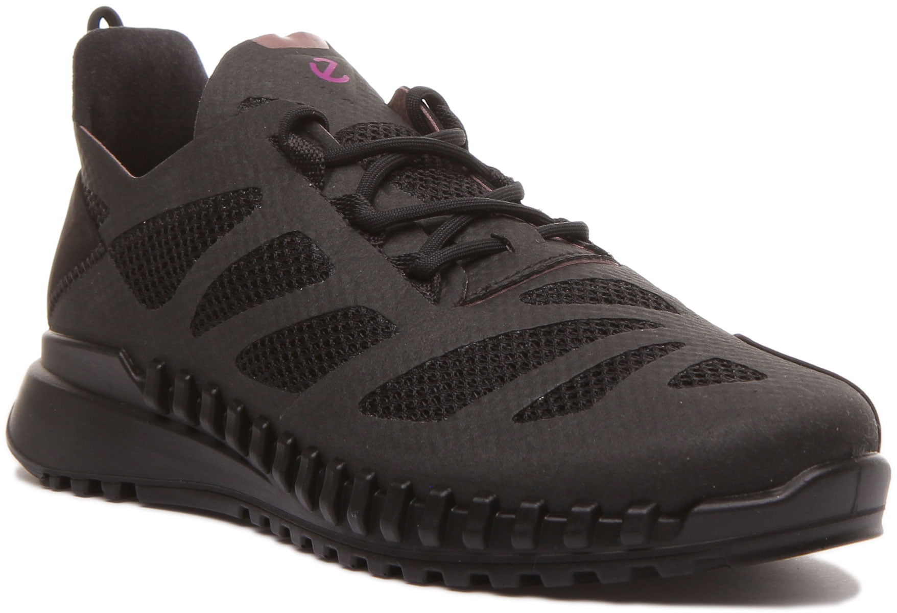 Ecco Zipflex Women's Lace Up Nubuck Leather Mesh Lightweight Sneakers In Black Size 9/9.5 ...