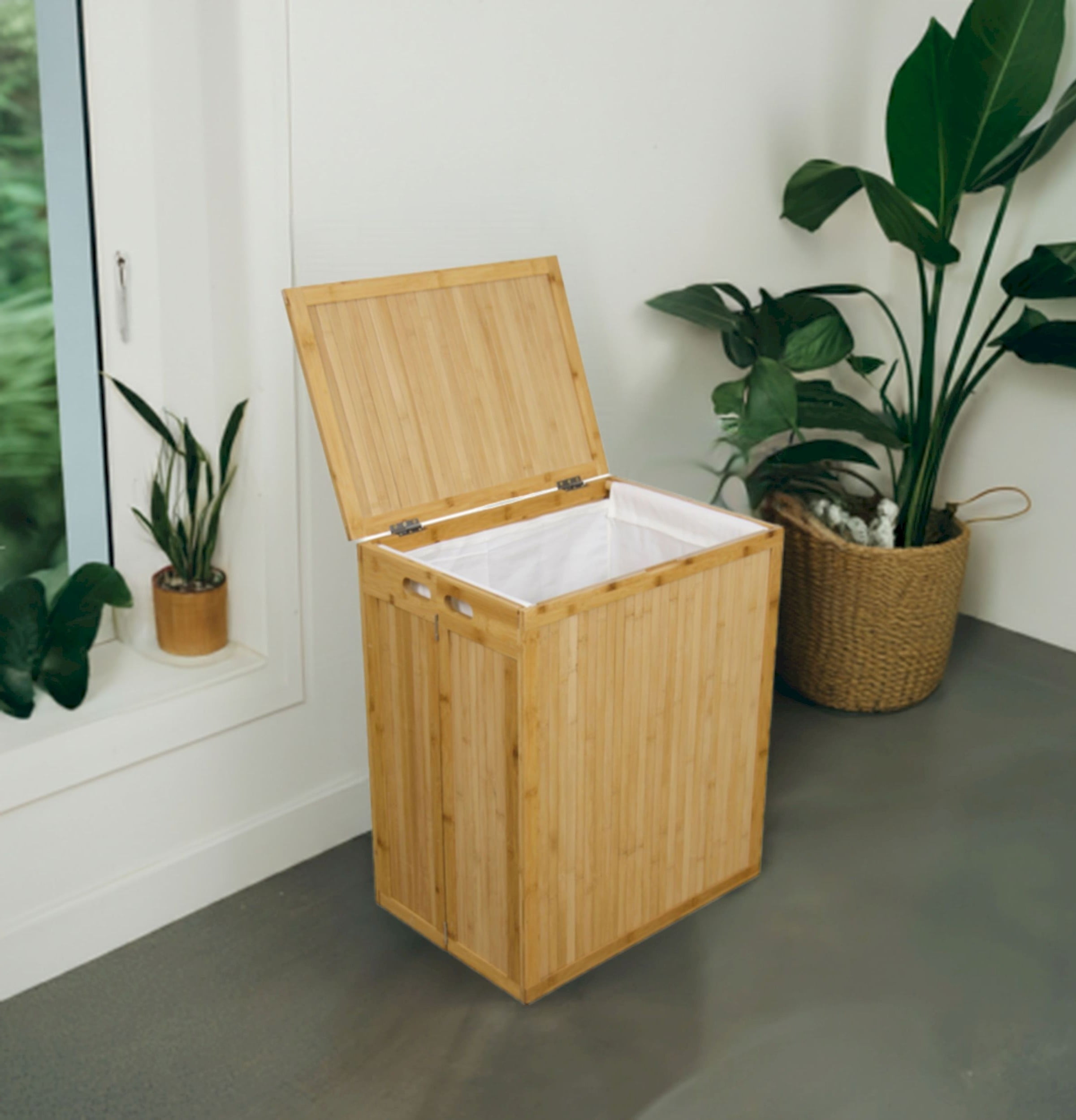 Eccostyle by CCL Solid Bamboo Folding Clothes Hamper with Removable ...