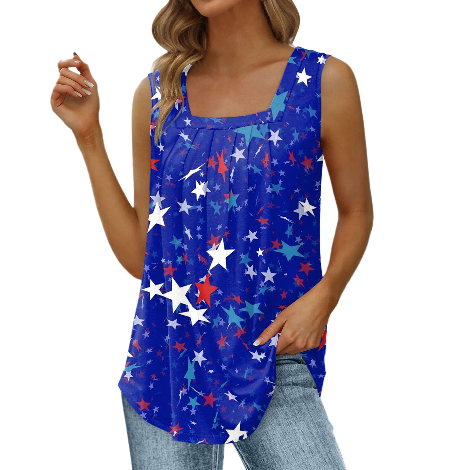 Eccviko Tops For Women Trendy Summer Vest Loose Pleated Square Neck