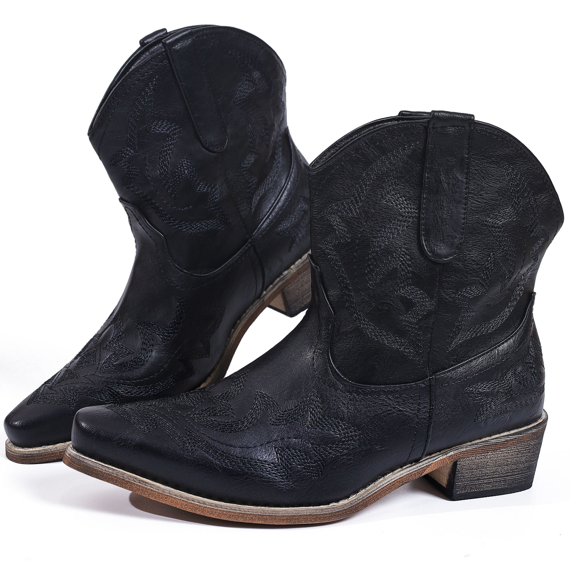 Ecetana Cowboy Boots for Women Ankle Cowgirl Booties Pointed Toe ...