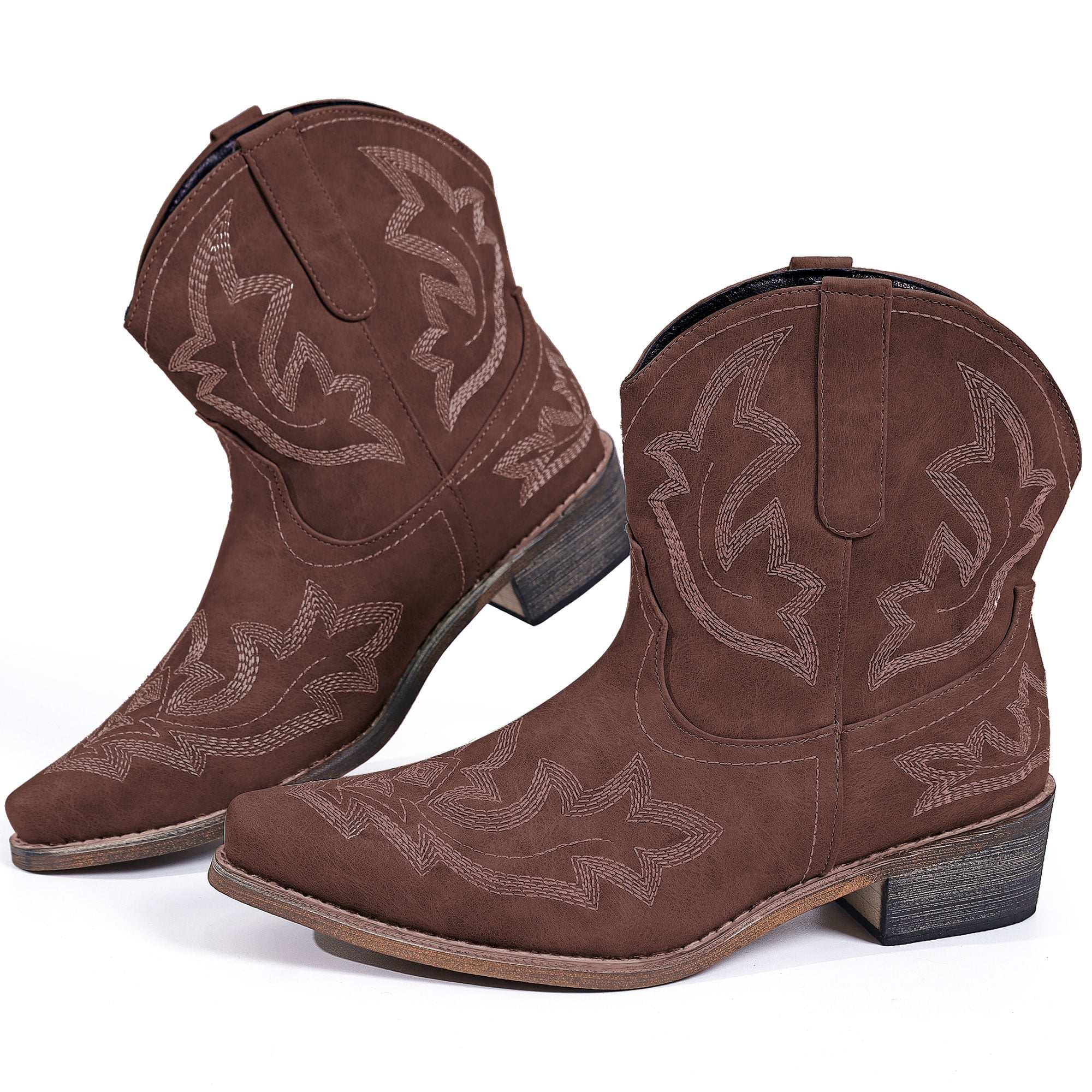 Ecetana Cowboy Boots for Women Ankle Cowgirl Booties Pointed Toe ...