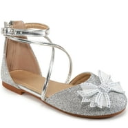 Bocca Girl's Silver Glitter Ballet Flat Ankle Strap Ballerina Flat ...