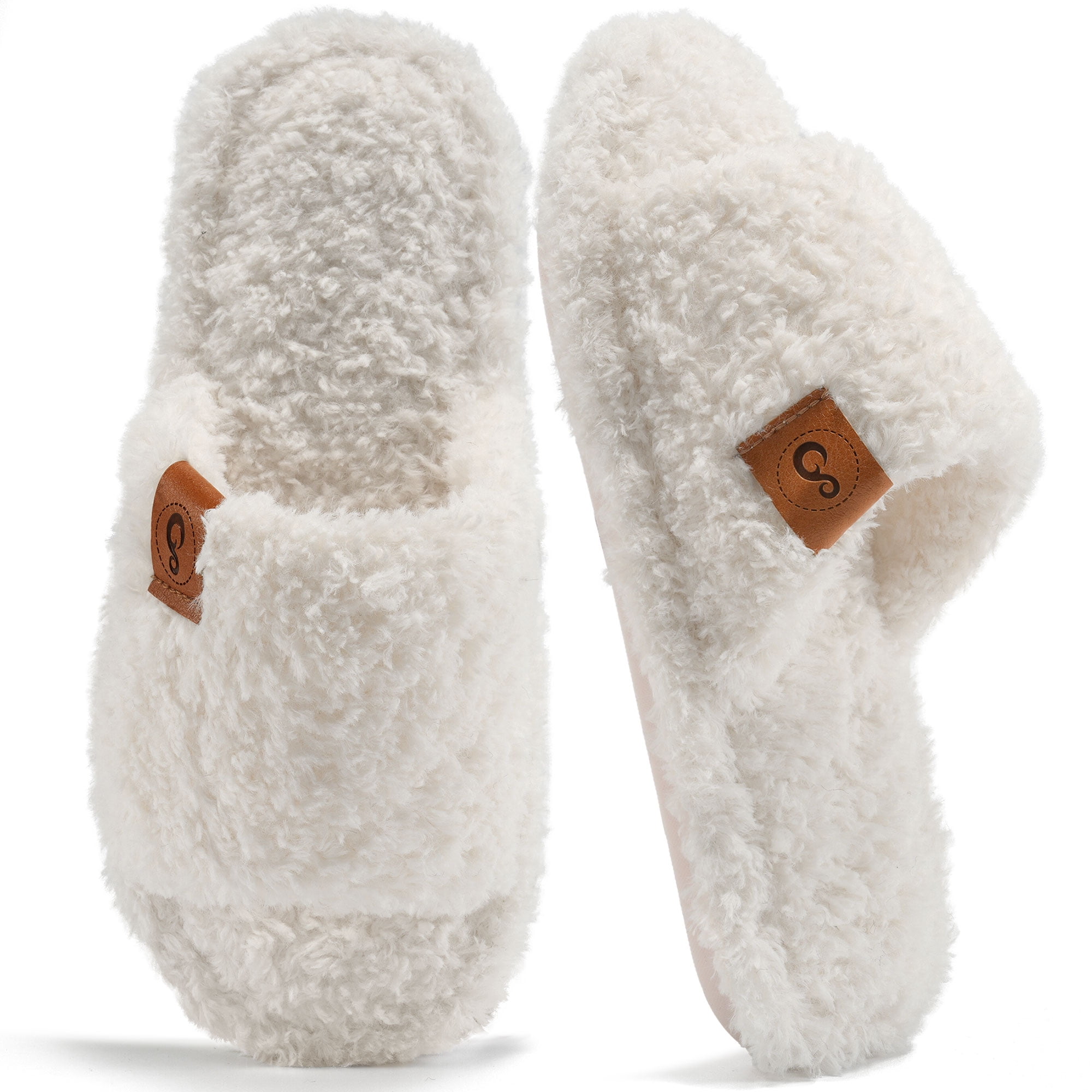 Ecetana House Slippers for Women Cozy Soft Fuzzy Slippers Slides Open ...