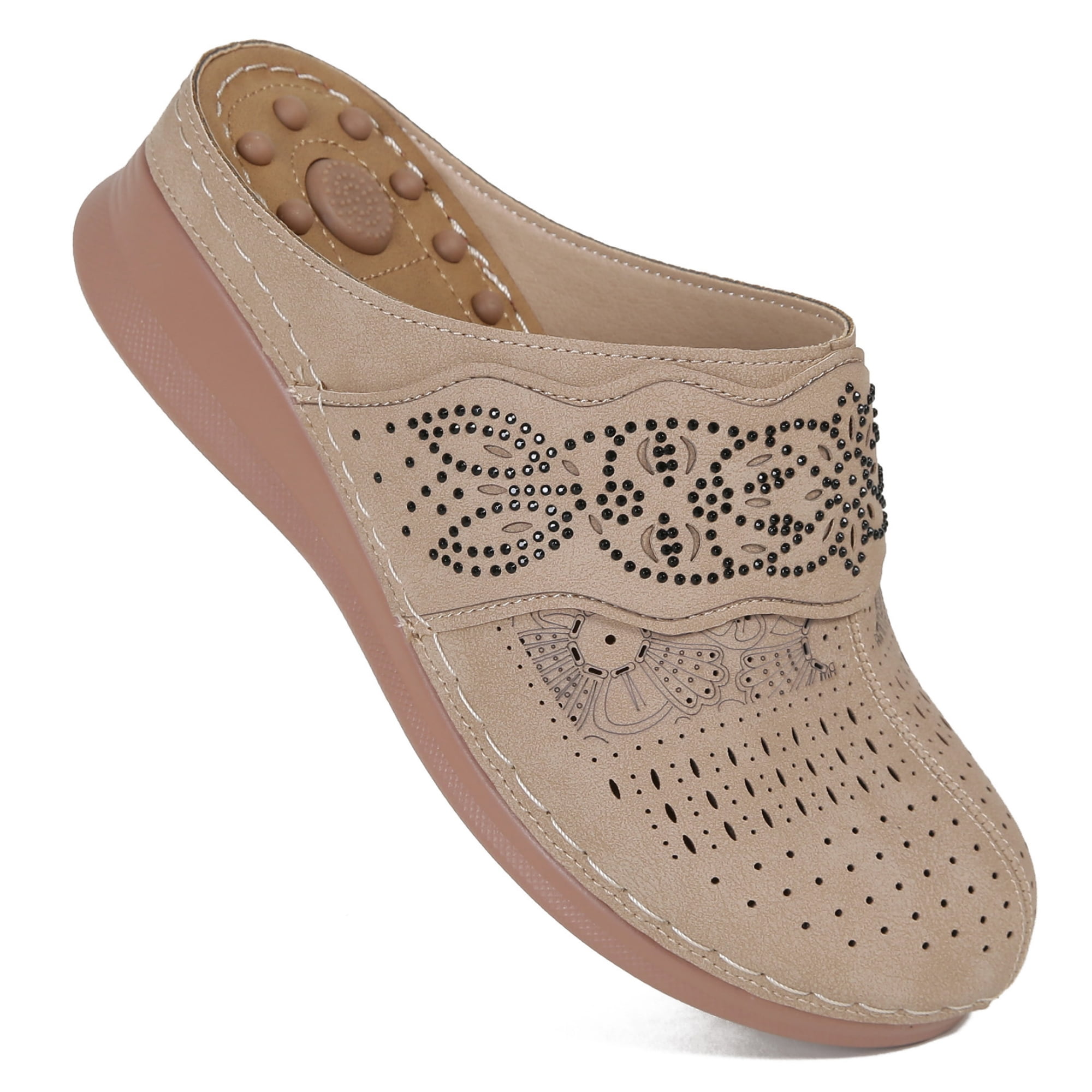 Ecetana Mules for Women Massage Slip On Sandals Comfortable Clogs with Arch Support Closed Toe ...