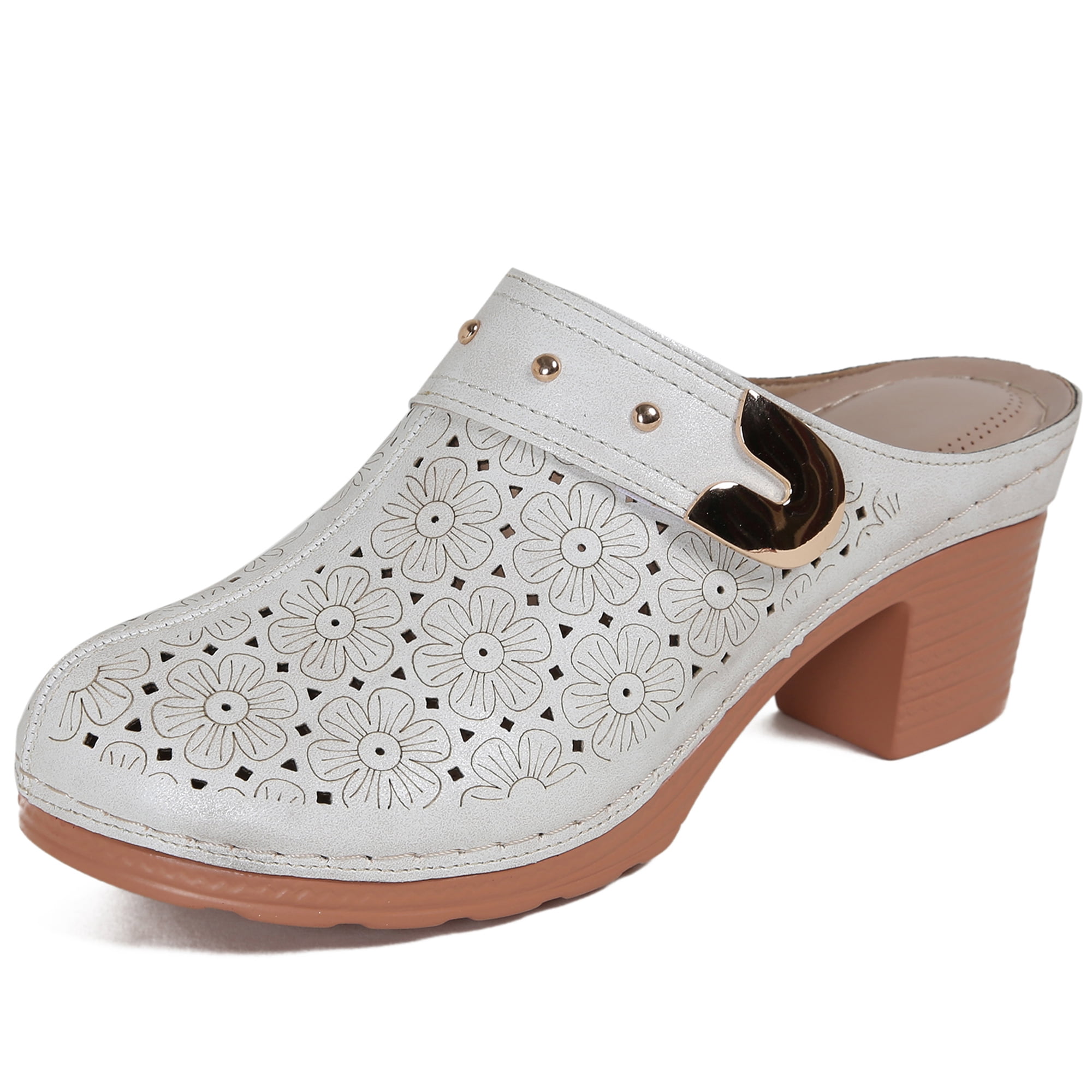 Ecetana Mules for Women Wedge Sandals Comfortable Dressy Slip On Shoes ...