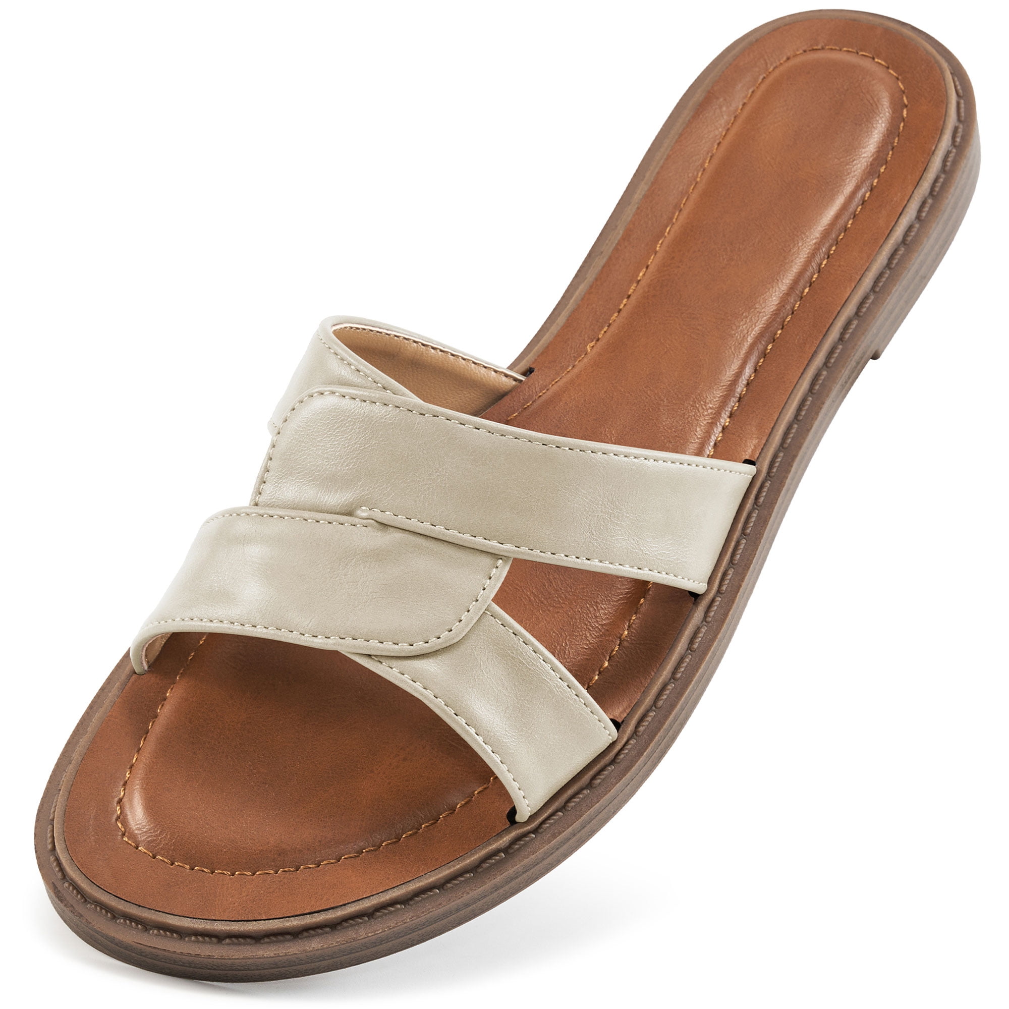 Ecetana Sandals for Women Slide Sandals Open Toe Flat Dress Sandals ...