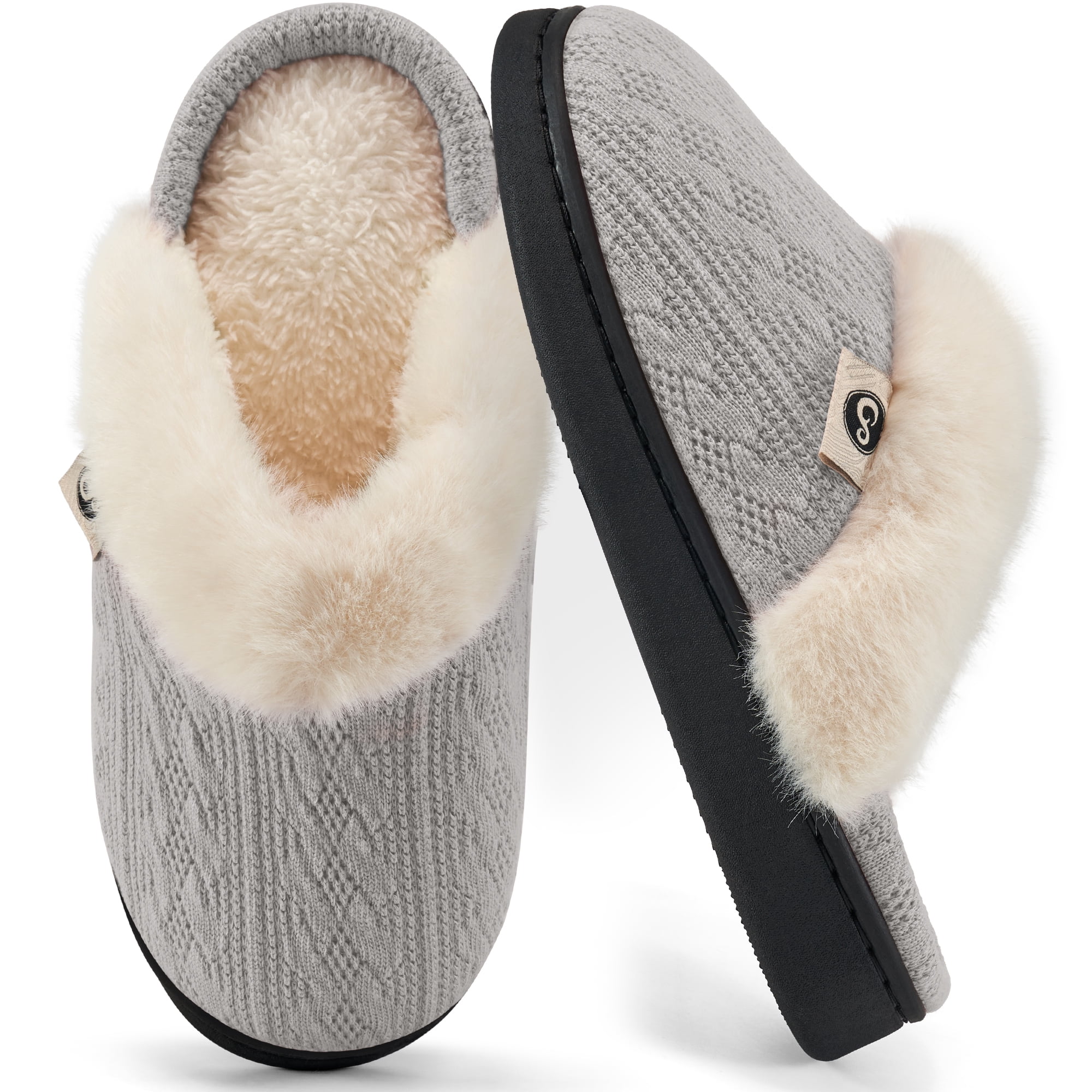Ecetana Warm Knit House Slippers for Women Comfy Lined Slippers with ...