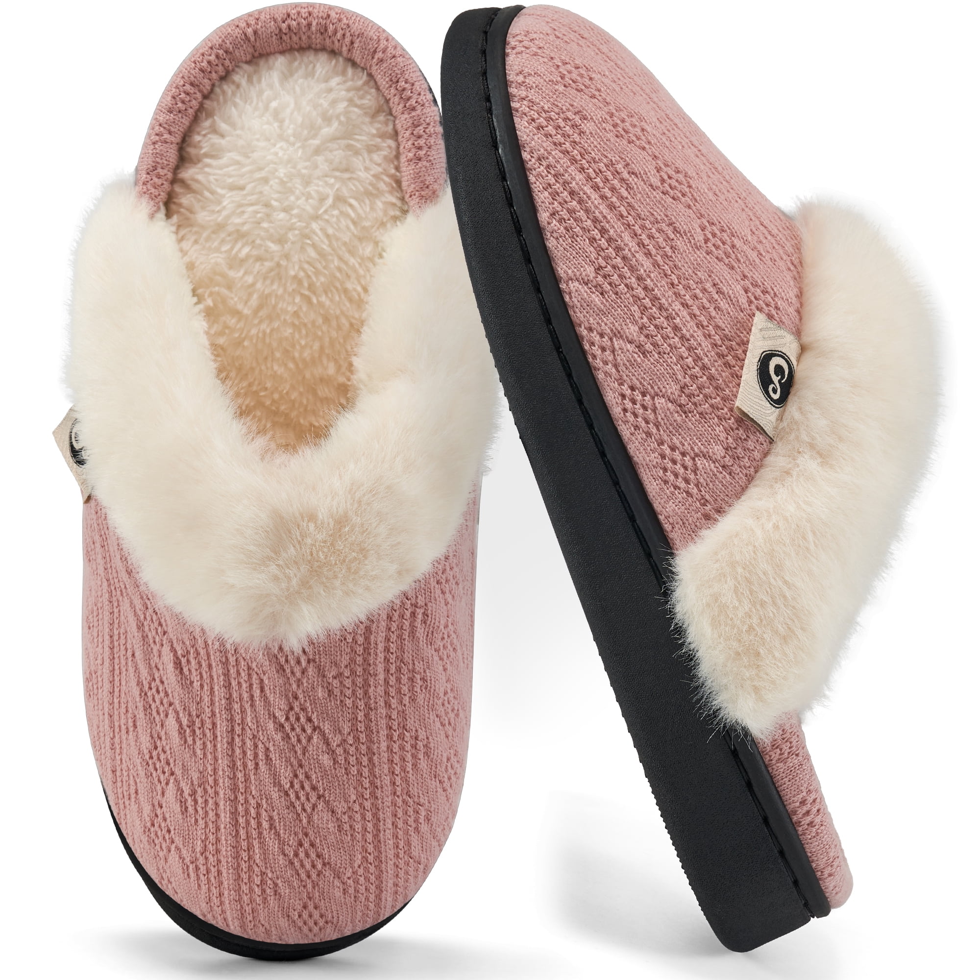 Ecetana Warm Knit House Slippers for Women Comfy Lined Slippers with ...