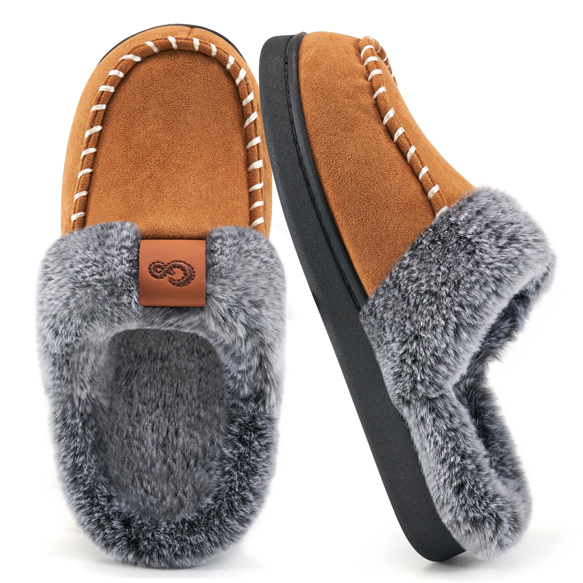 Ecetana Women's Fuzzy Slippers, Suede Memory Foam House Shoes, Indoor ...