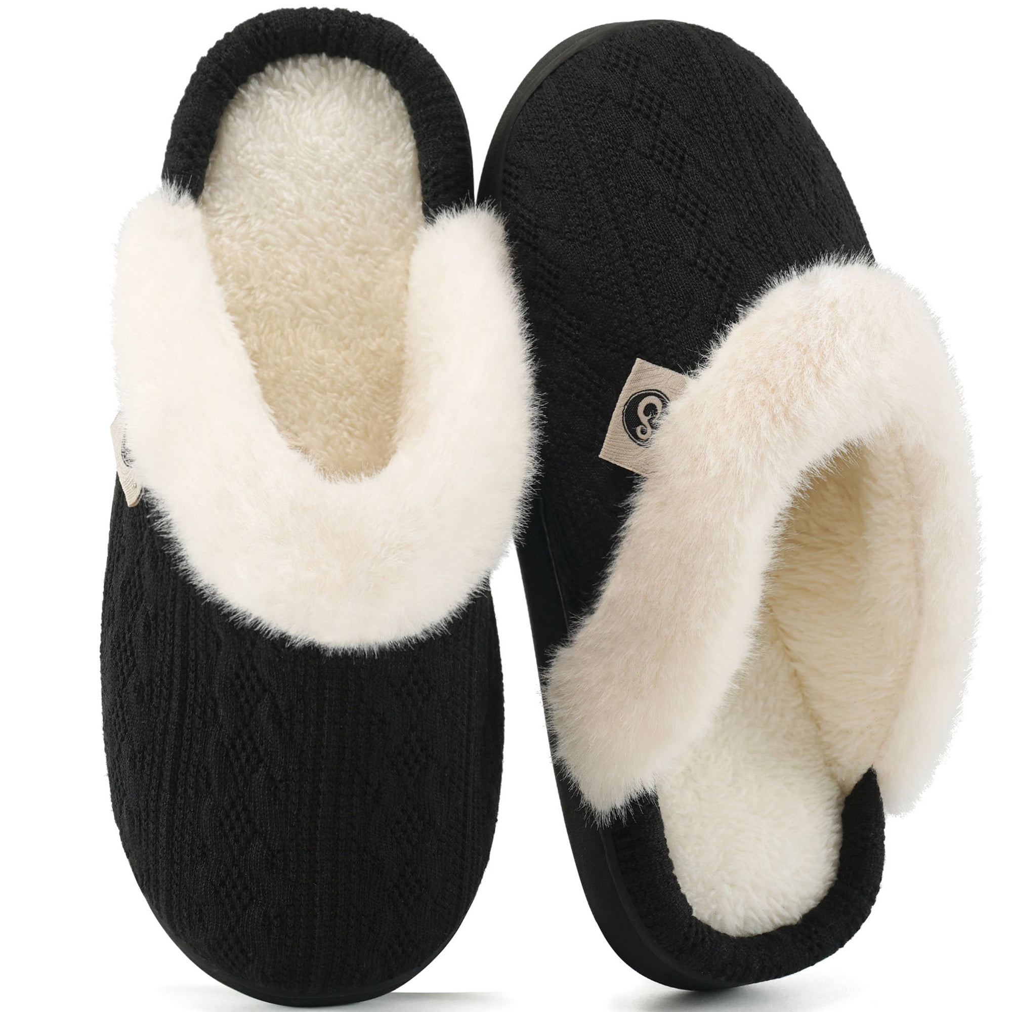Ecetana Warm Knit House Slippers For Women Comfy Lined Slippers With Memory Foam