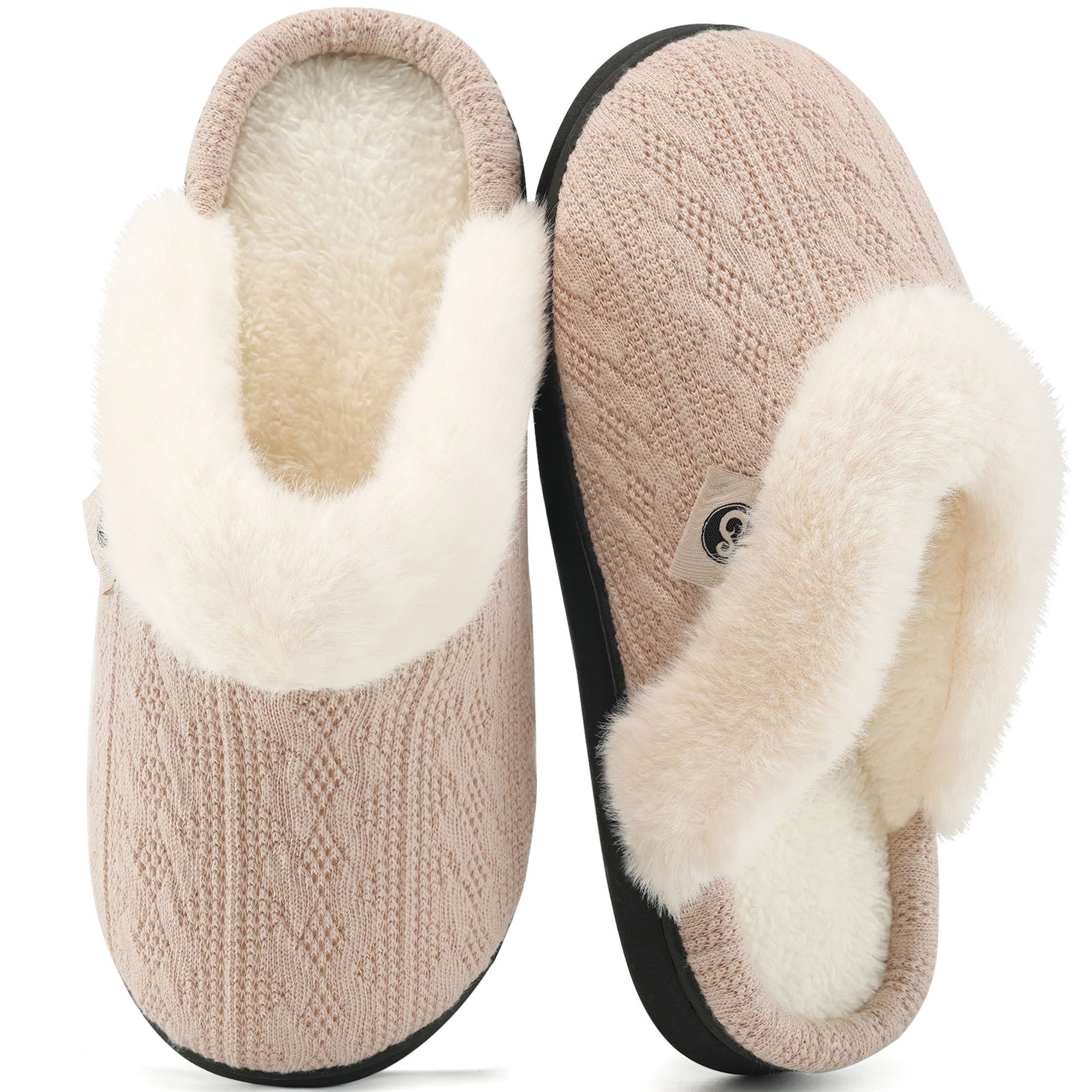 Ecetana Warm Knit House Slippers for Women Comfy Lined Slippers with ...