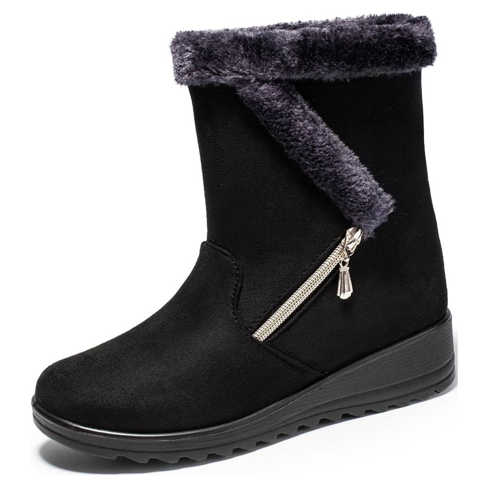 Ecetana Winter Women's Snow Boots Slip-On Waterproof Ankle Boots Suede ...
