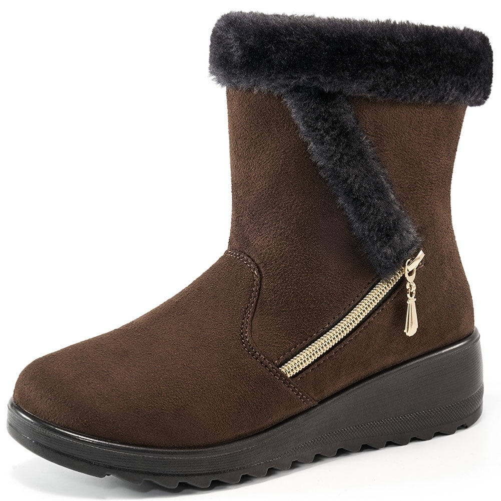 Ecetana Winter Women's Snow Boots Slip-On Waterproof Ankle Boots Suede ...